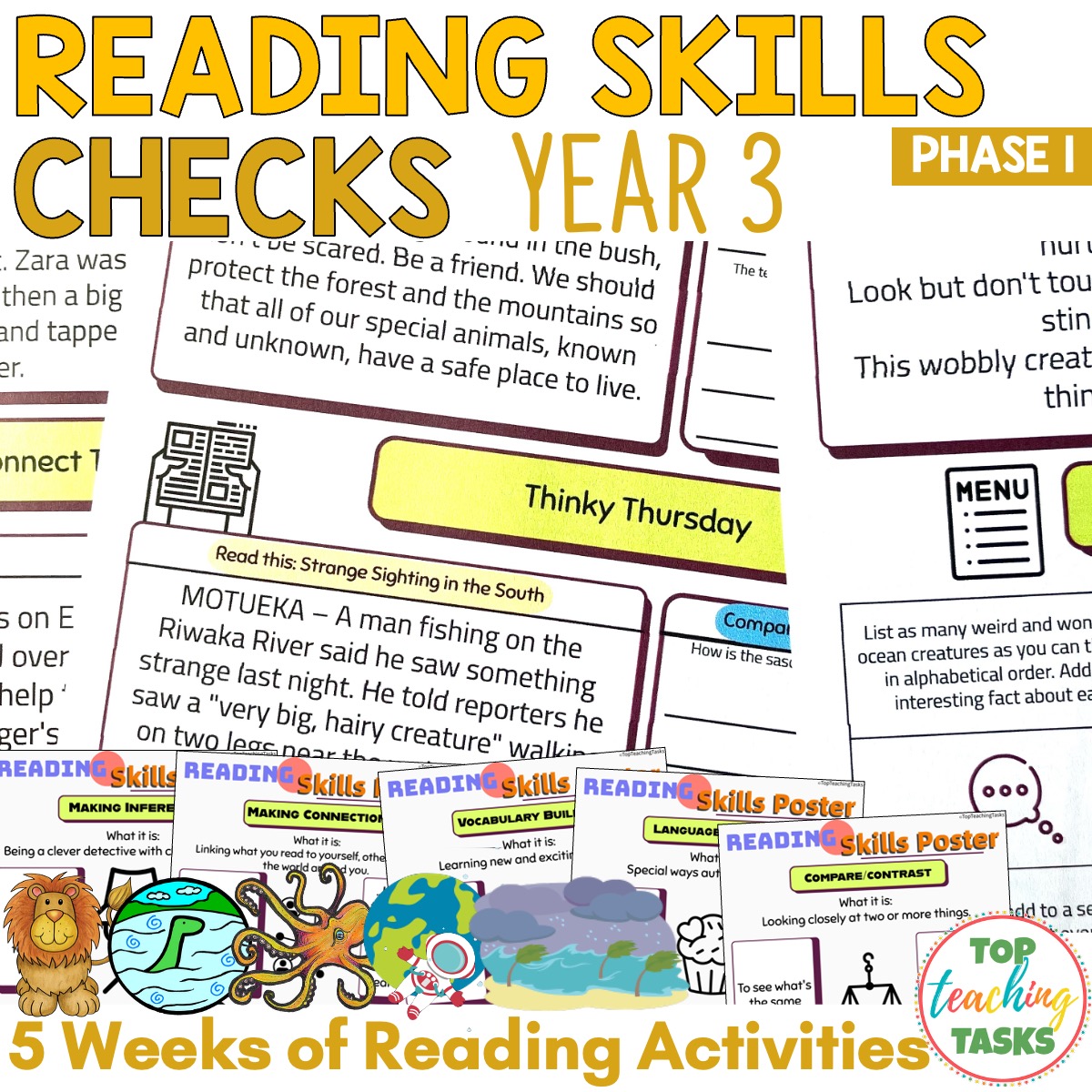 Reading Skills Checks Big Cats, Cryptids, Ocean Creatures, Weather and ...